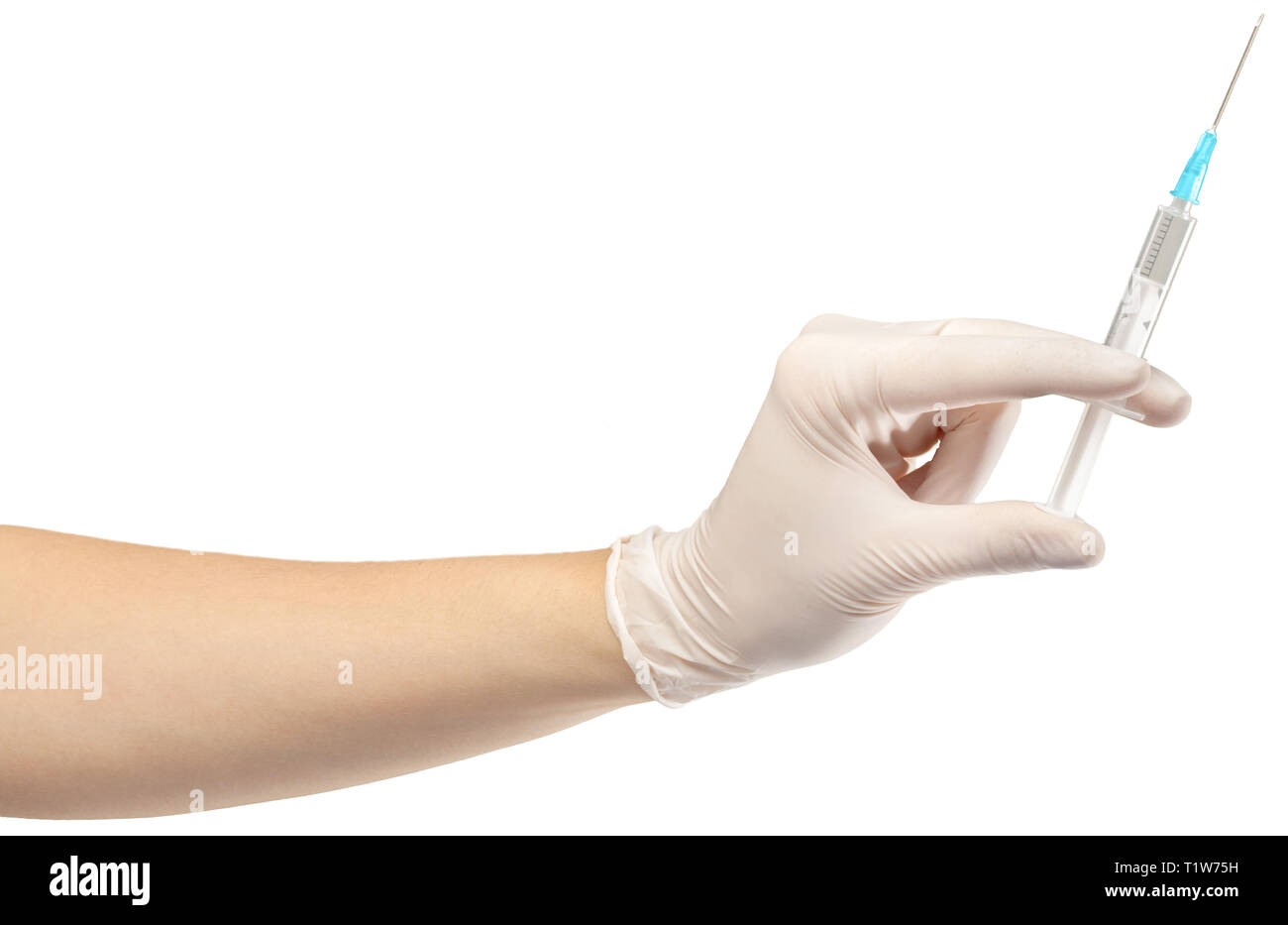 Syringe in hand isolated on white Stock Photo - Alamy