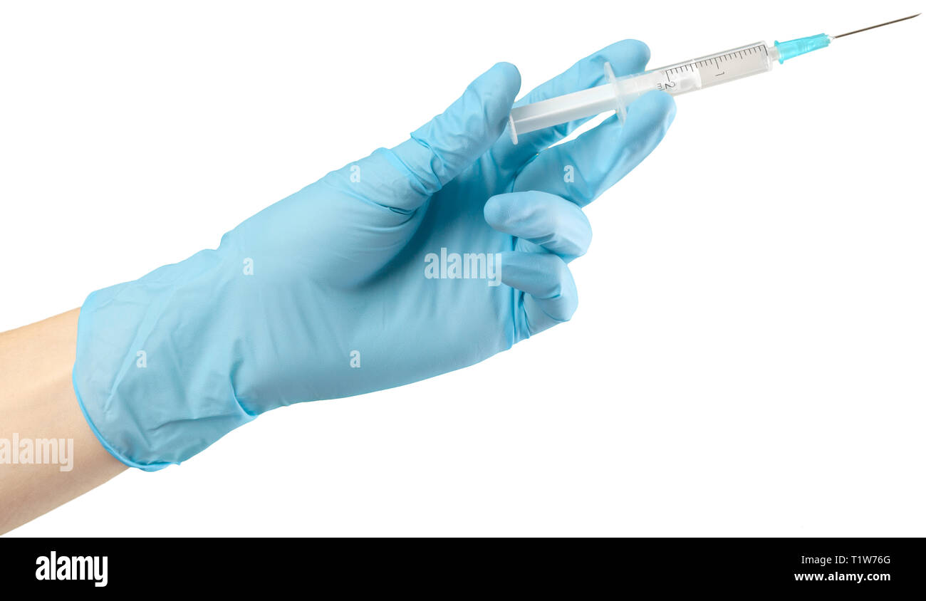 Syringe in hand isolated on white Stock Photo - Alamy