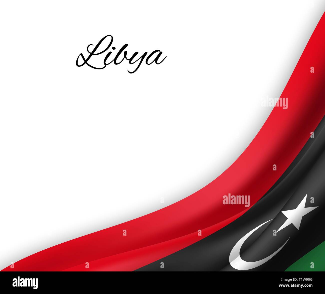 waving flag of Libya on white background. Template for independence day ...