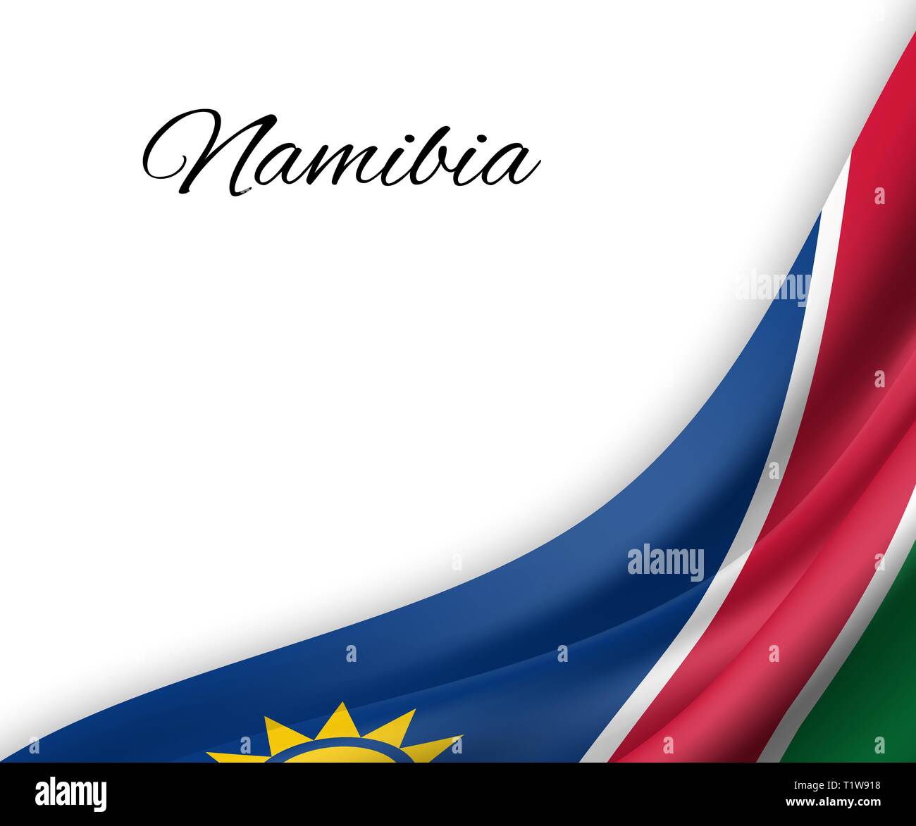 waving flag of Namibia on white background. Template for independence ...