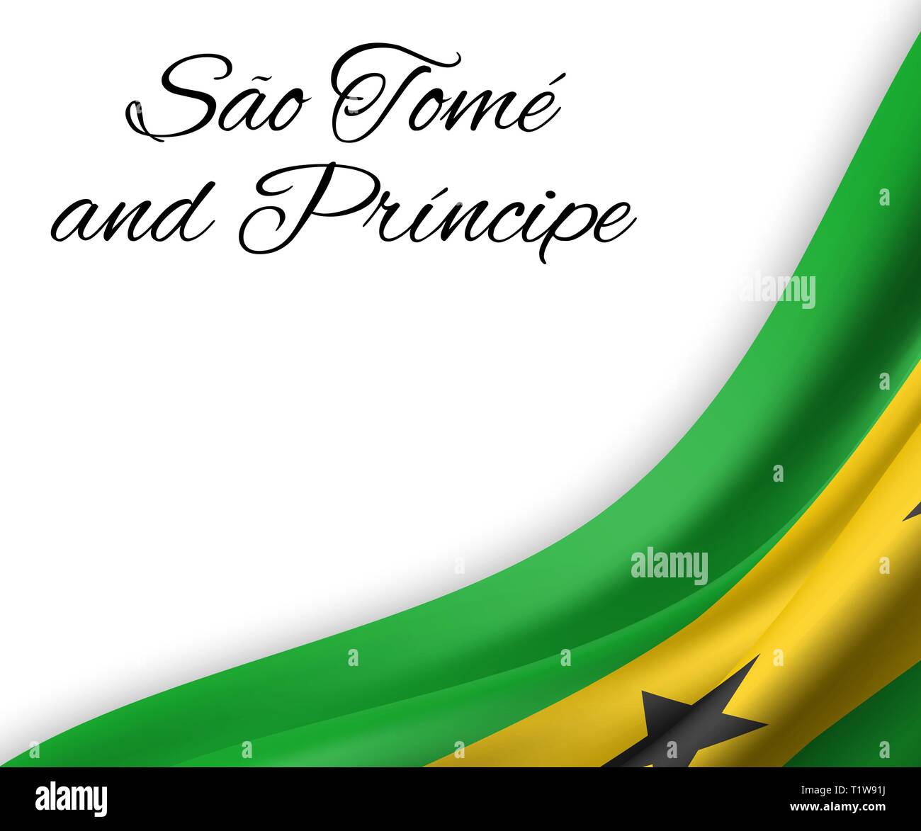 waving flag of Sao Tome and Principe on white background. Template for ...