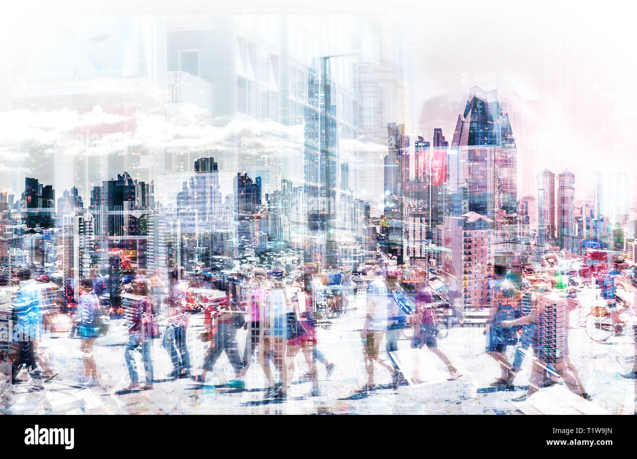 Crowd of anonymous people walking on busy city street - abstract city ...