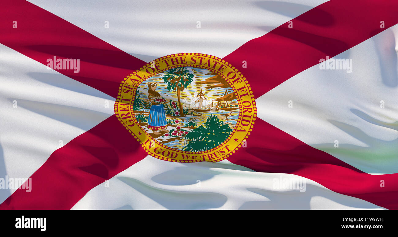 Waving detailed national state flag of Florida, US, 3d illustration ...
