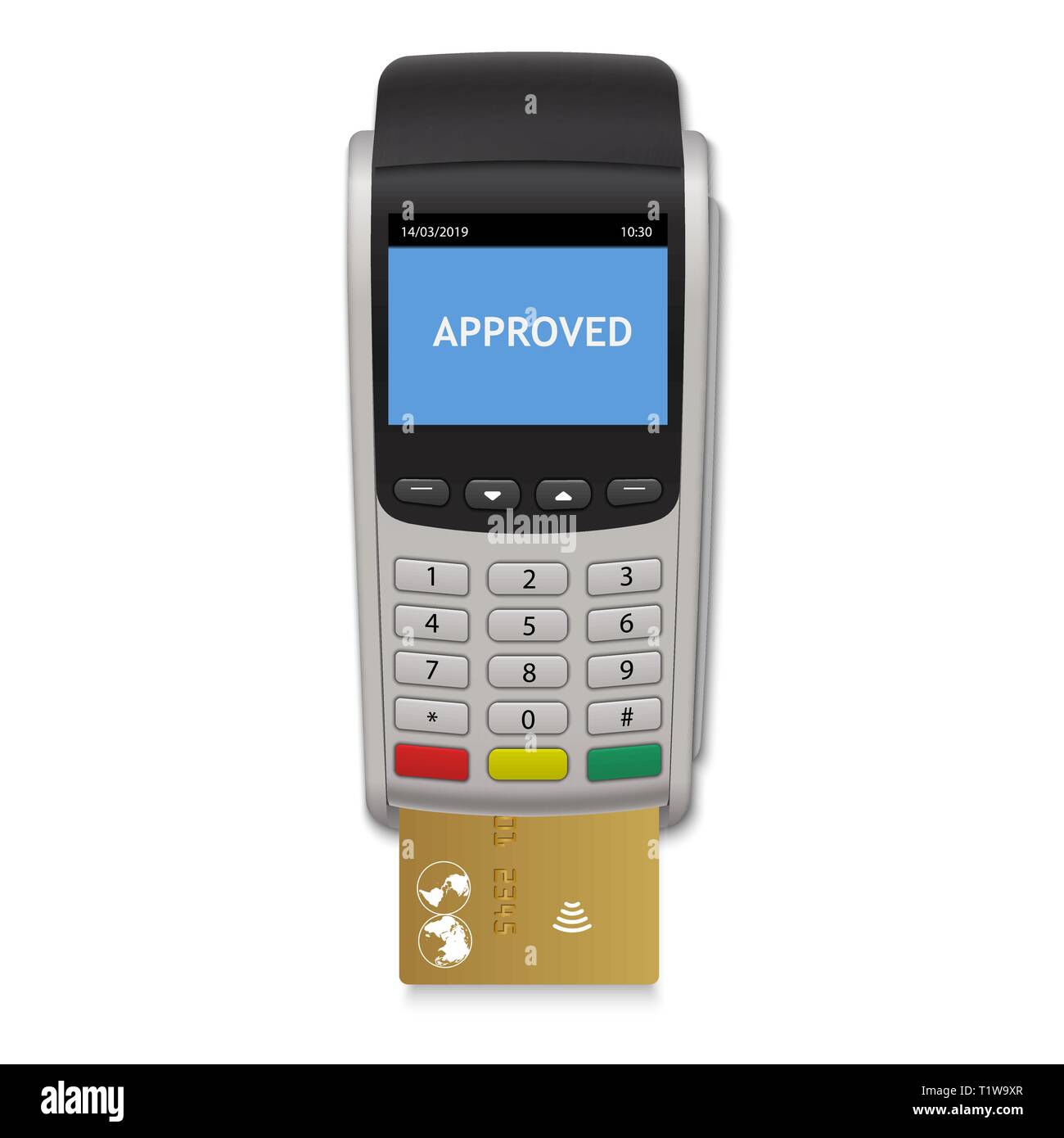 Realistic Payment Terminal. POS machine with Credit Card Stock Vector ...