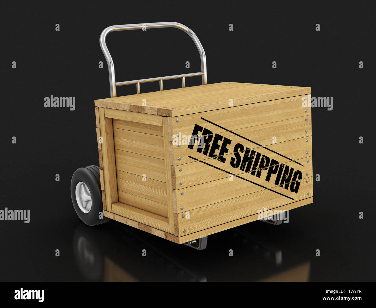 Wooden crate with stamp free shipping on Hand Truck. Image with ...
