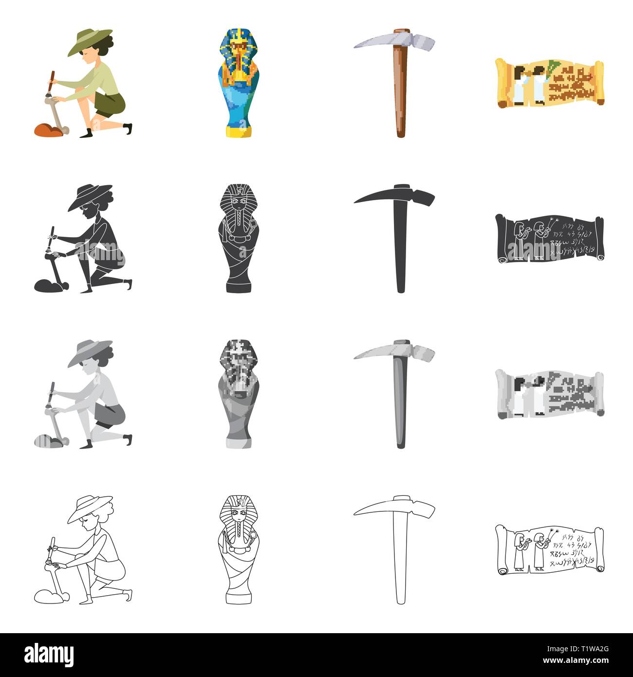 archaeologist,sarcophagus,pickaxe,scroll,girl,pharaoh,pick,papyrus ...