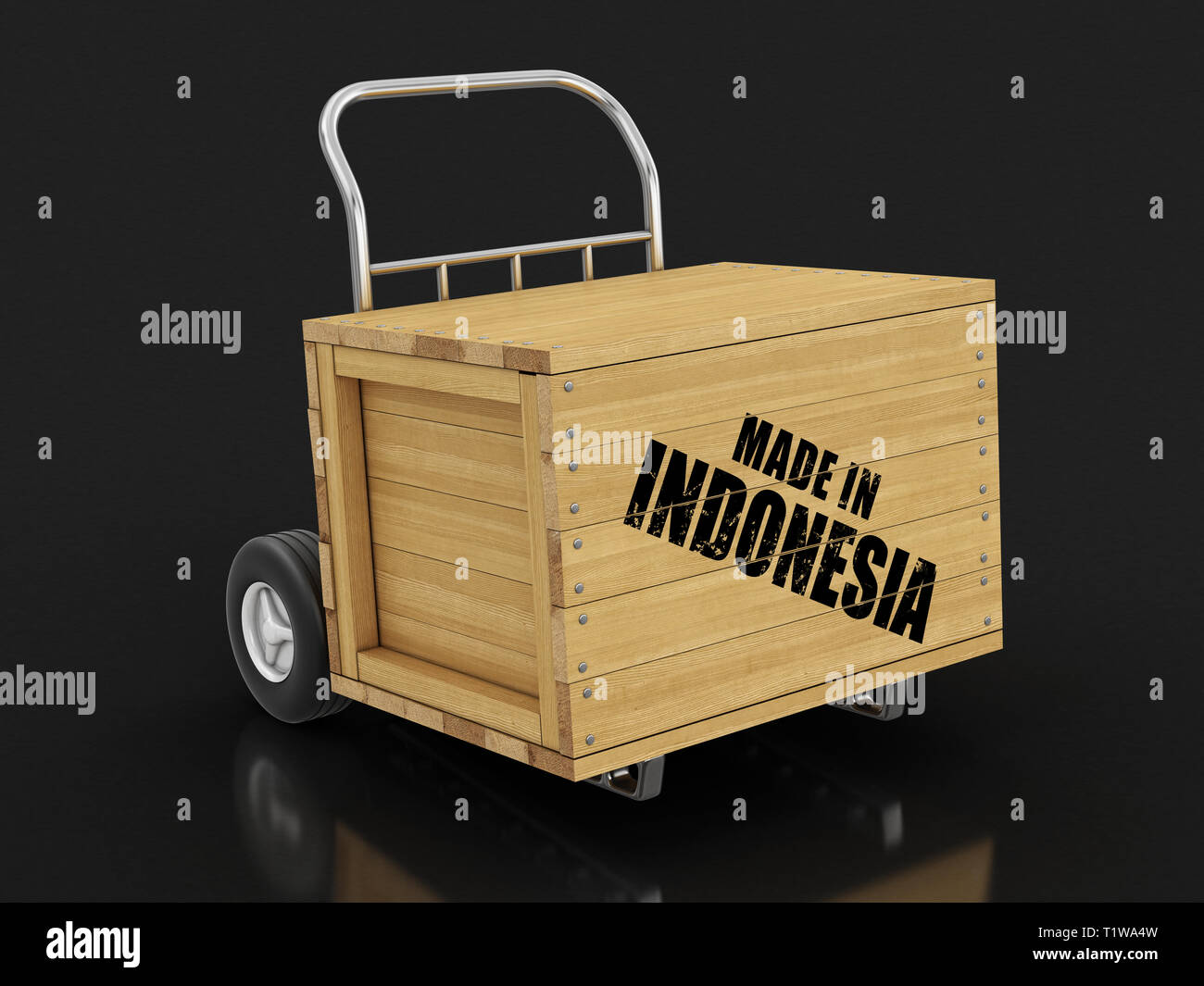Wooden crate with Made in Indonesia on Hand Truck. Image with clipping ...