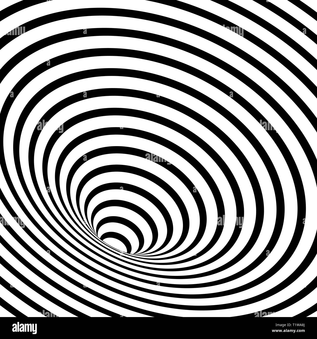 Geometric black and white abstract hypnotic worm hole tunnel optical hi ...