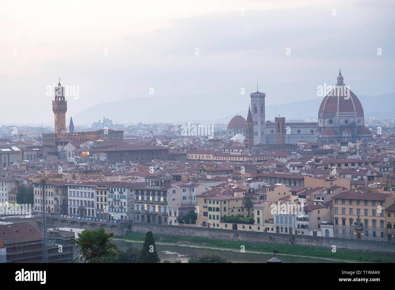 Elevated view over Florence from the Piazzale Michelangelo viewpoint ...