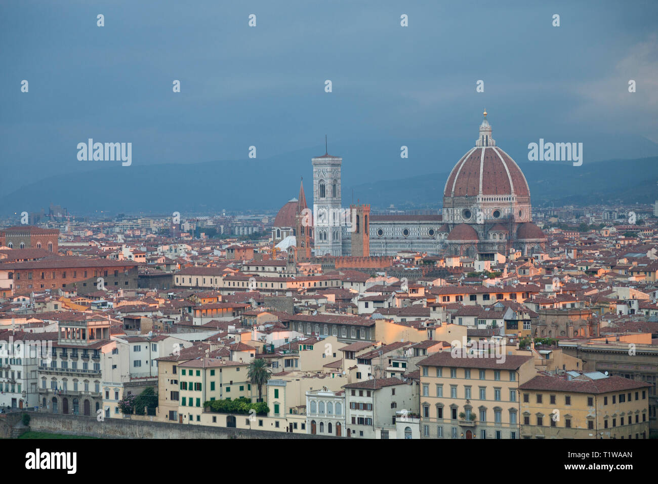 Elevated view over Florence from the Piazzale Michelangelo viewpoint ...