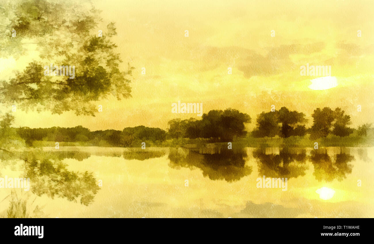 Painting sunset tree wallpaper landscape hi-res stock photography and ...