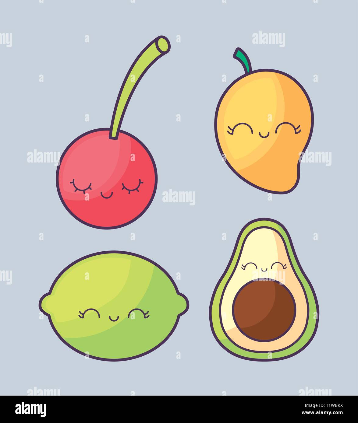mango with set of fruits kawaii character vector illustration design ...
