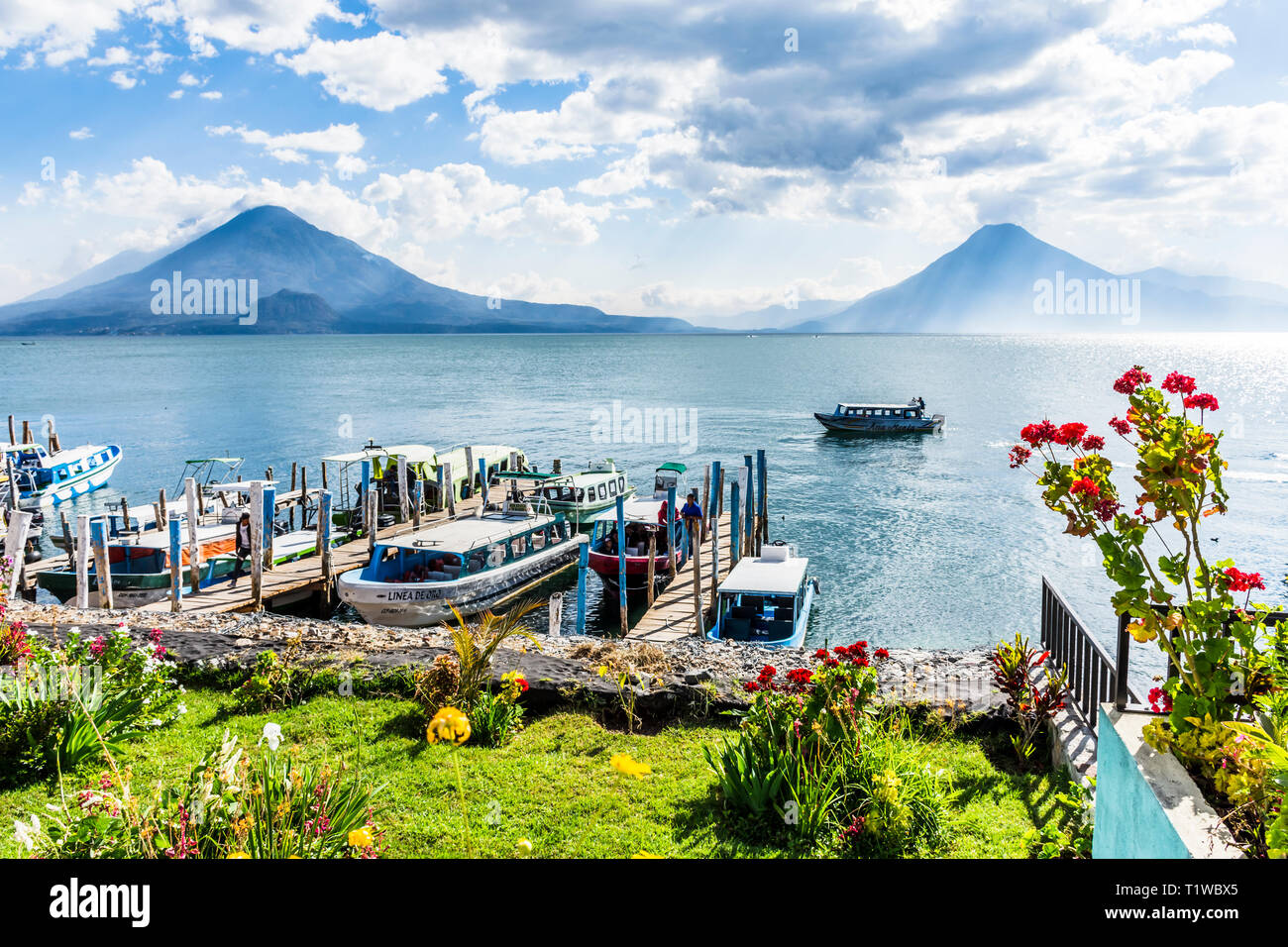 Panajachel, Lake Atitlan, Guatemala - March 8, 2019: Boats, jetties ...