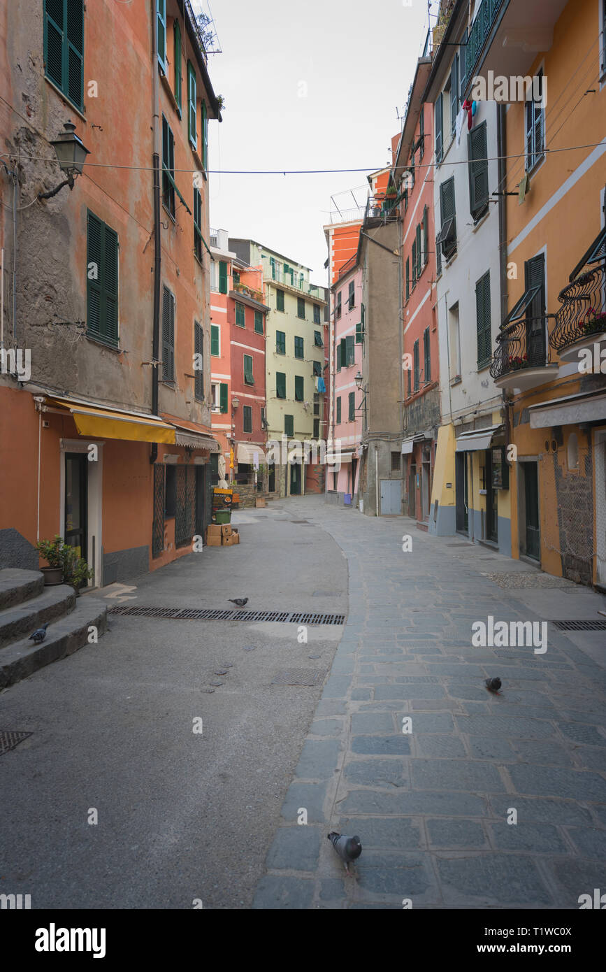 Historic buildings of Vernazza, Liguria, Italy, typical street Stock ...