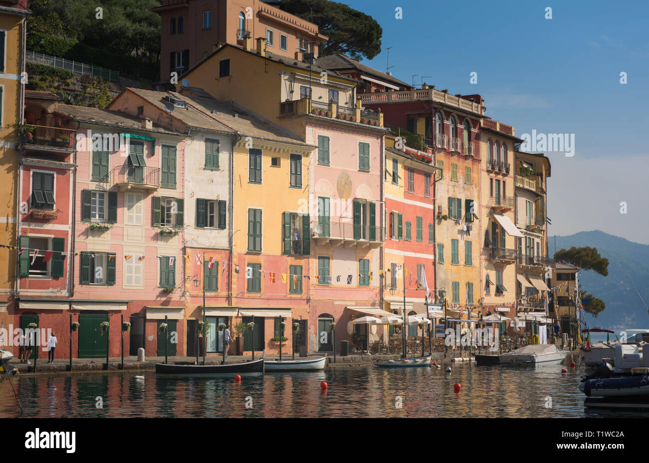 Beautiful sea coast with colorful houses in Portofino, Italy. Summer ...