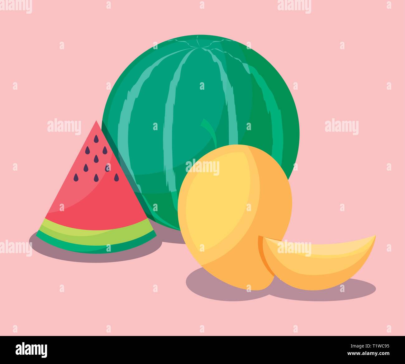 fresh mangoes with watermelons fruits vector illustration design Stock ...