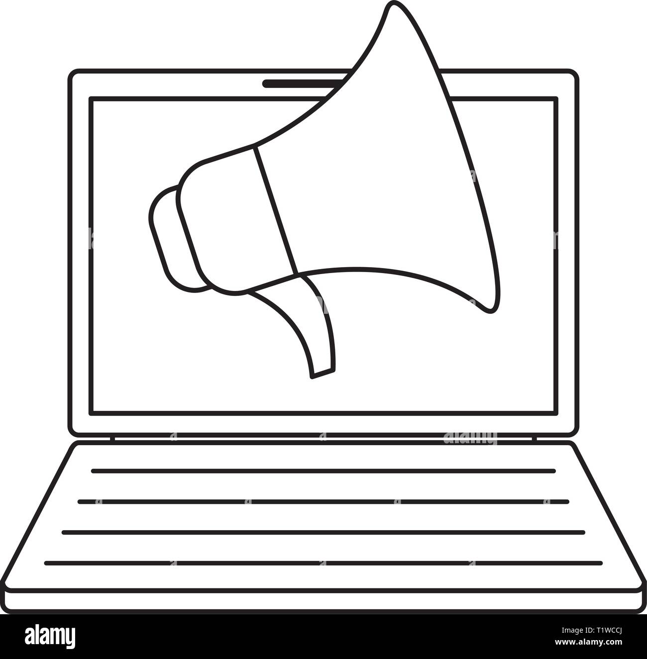 Laptop computer megaphone icon Black and White Stock Photos & Images ...