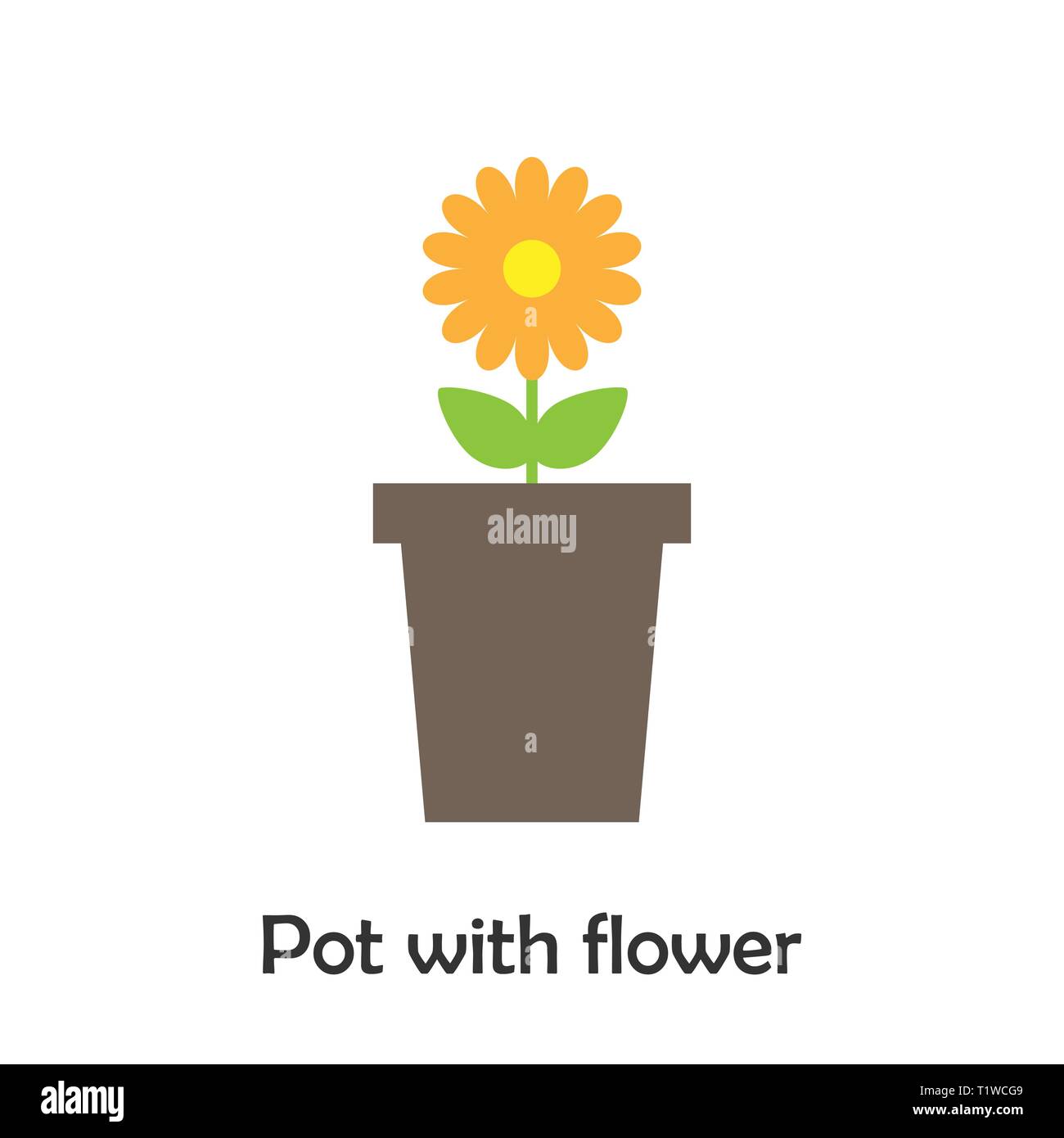 Pot with flower in cartoon style, spring card for kid, preschool ...