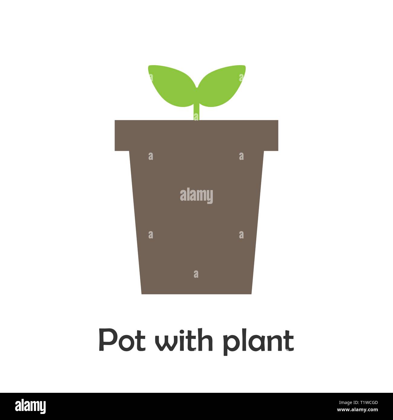 Pot with plant in cartoon style, spring card for kid, preschool ...