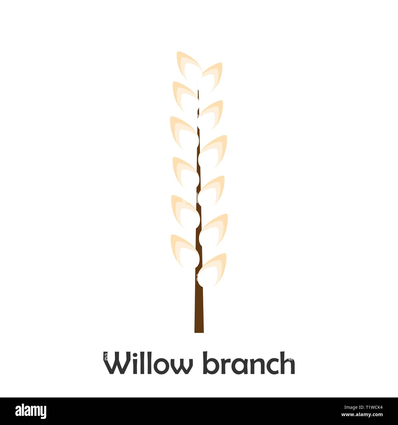 Willow branch in cartoon style, spring card for kid, preschool activity ...