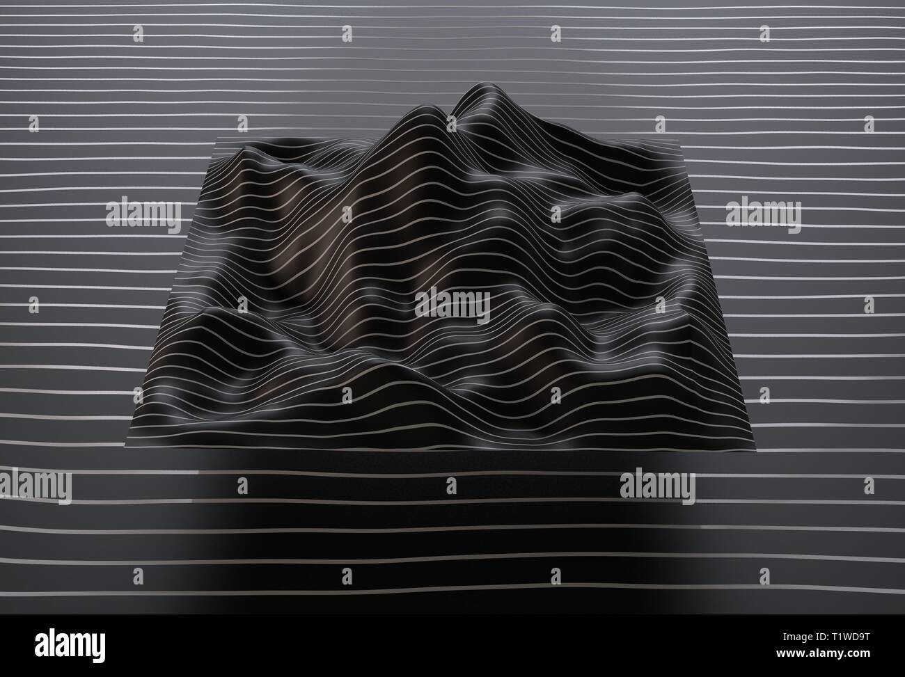 Abstract digital landscape with lines on horizon. 3d illustration Stock ...
