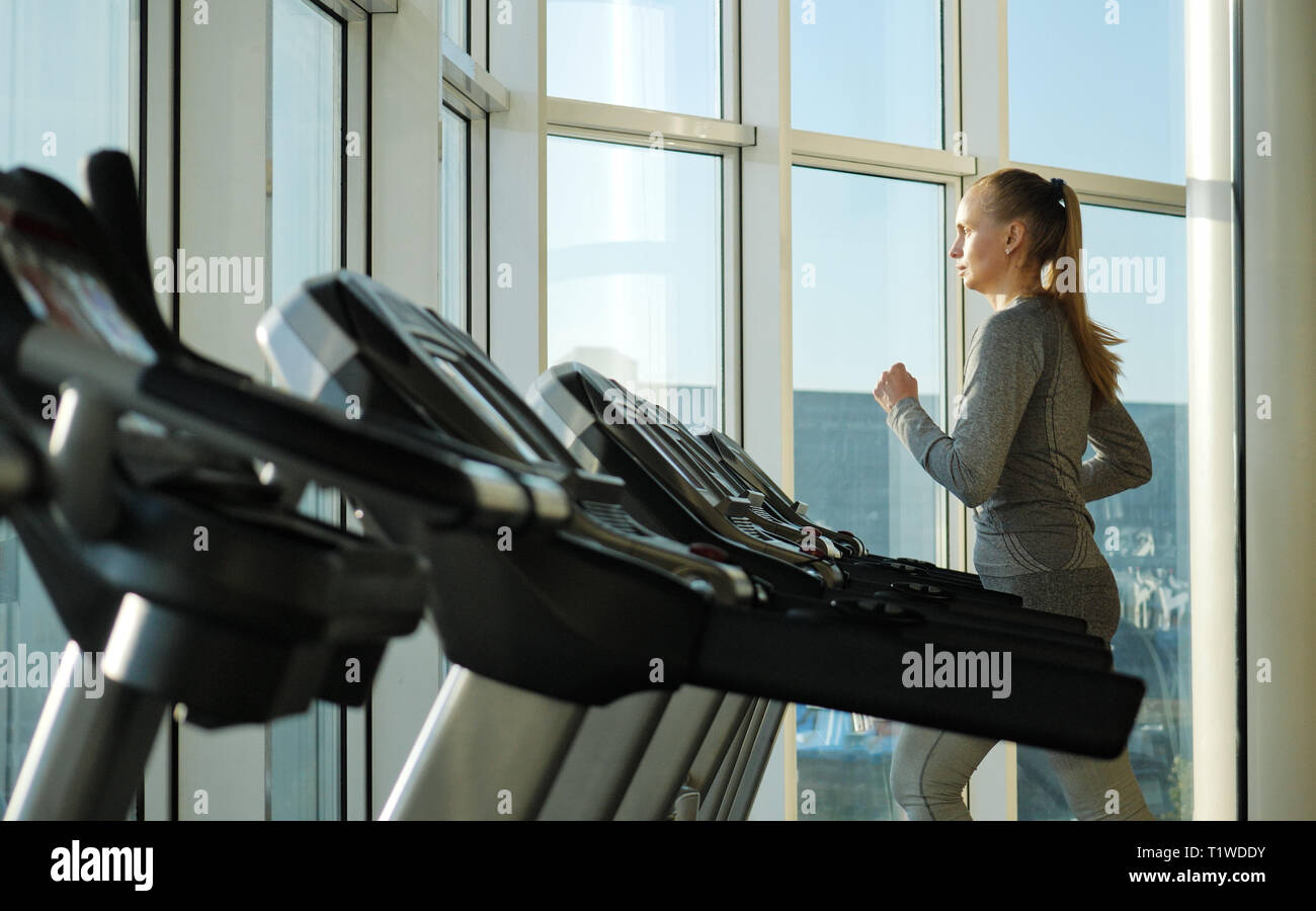 Woman of middle age working out in gym. Healthy lifestyle.Training on ...