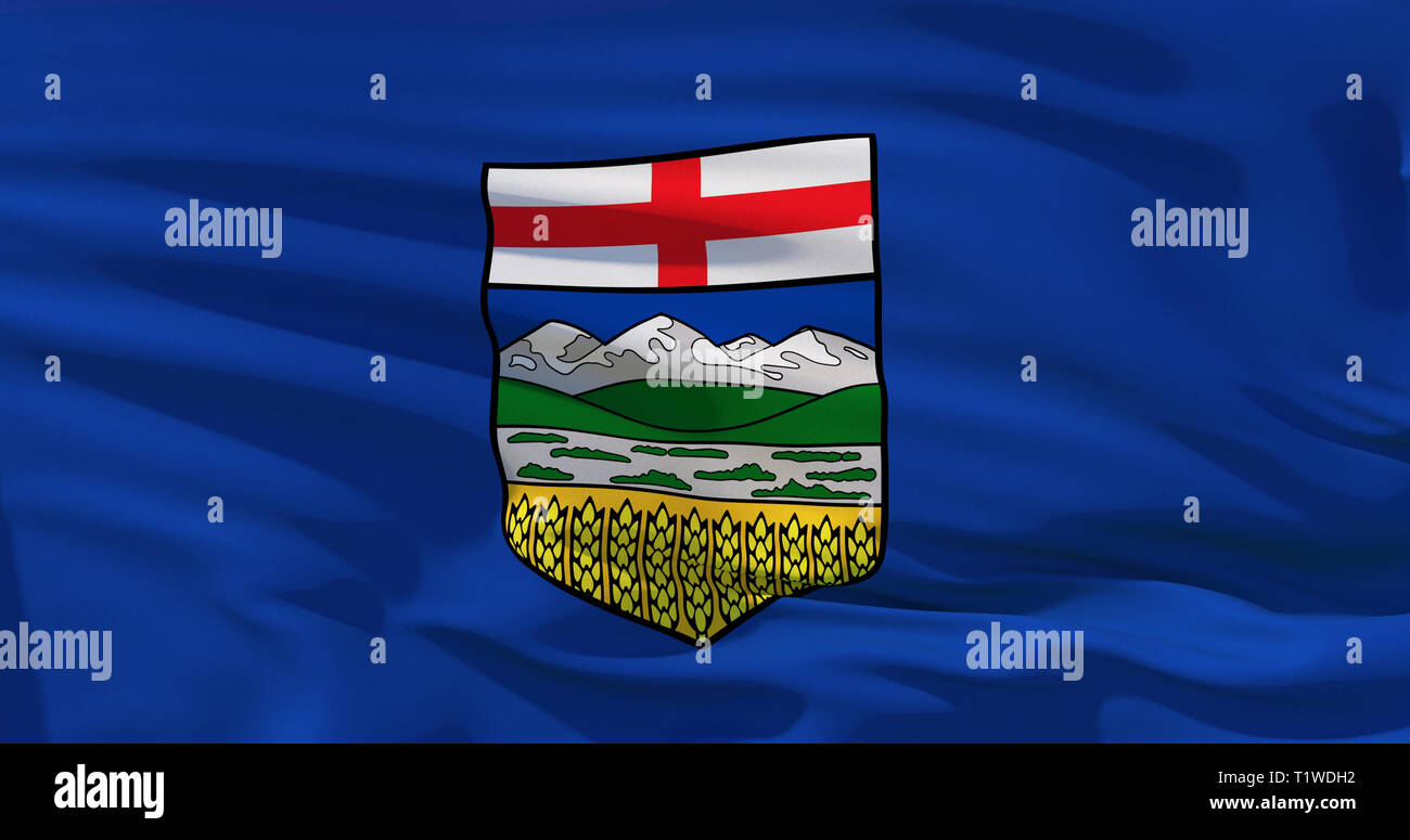 Alberta flag. Waving flag of Alberta province, Canada. Realistic 3d ...