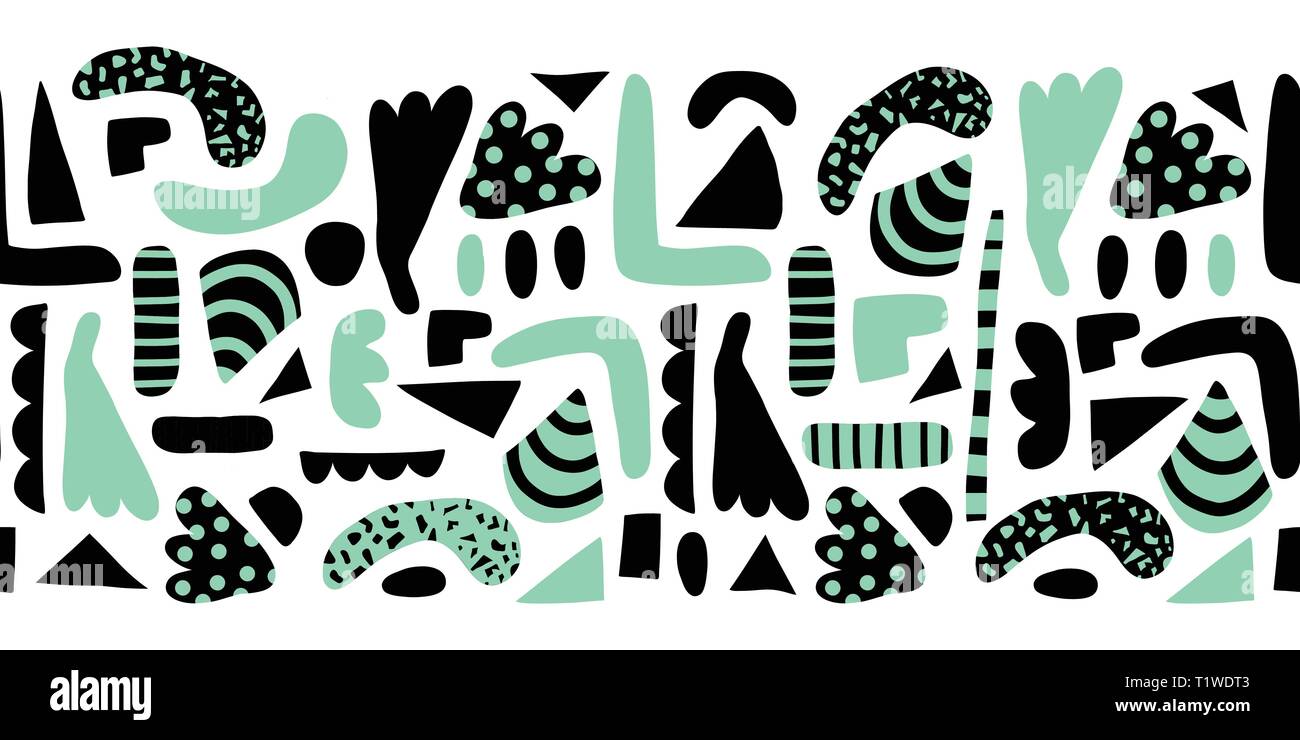 Horizontal seamless vector border modern abstract doodle shapes ...