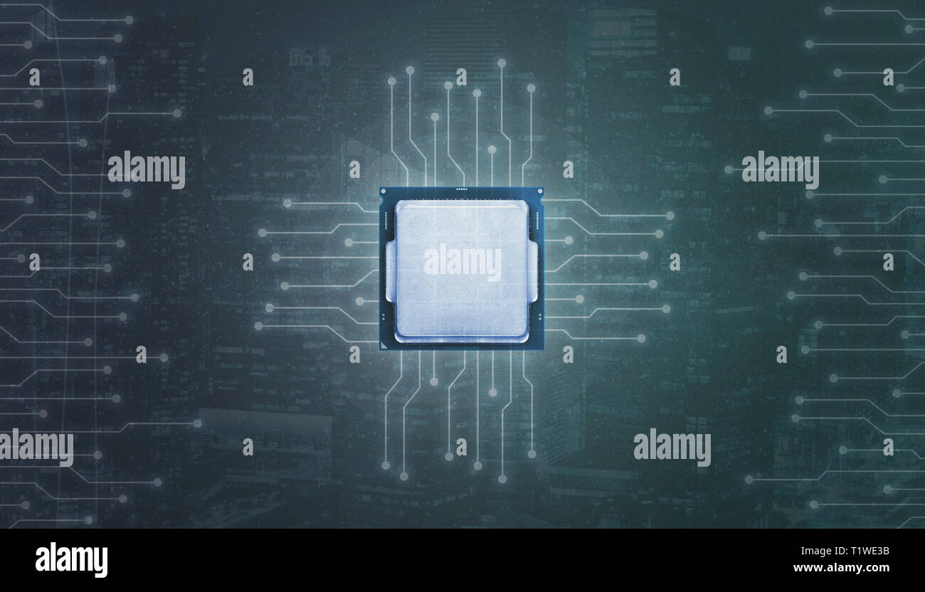 CPU processing concept with lighting electronics circuits Stock Photo ...