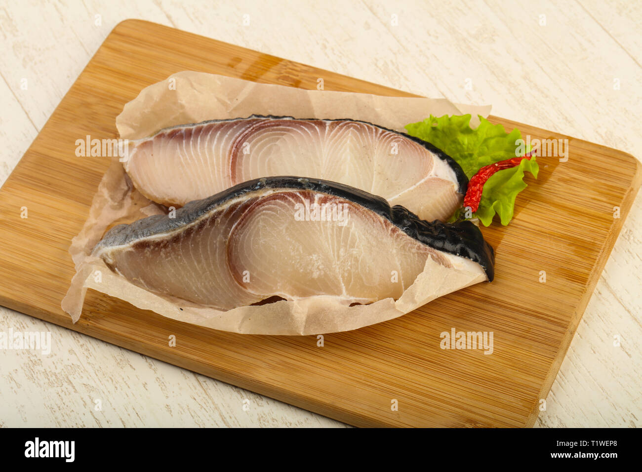 Raw juicy shark steak ready for grill Stock Photo - Alamy
