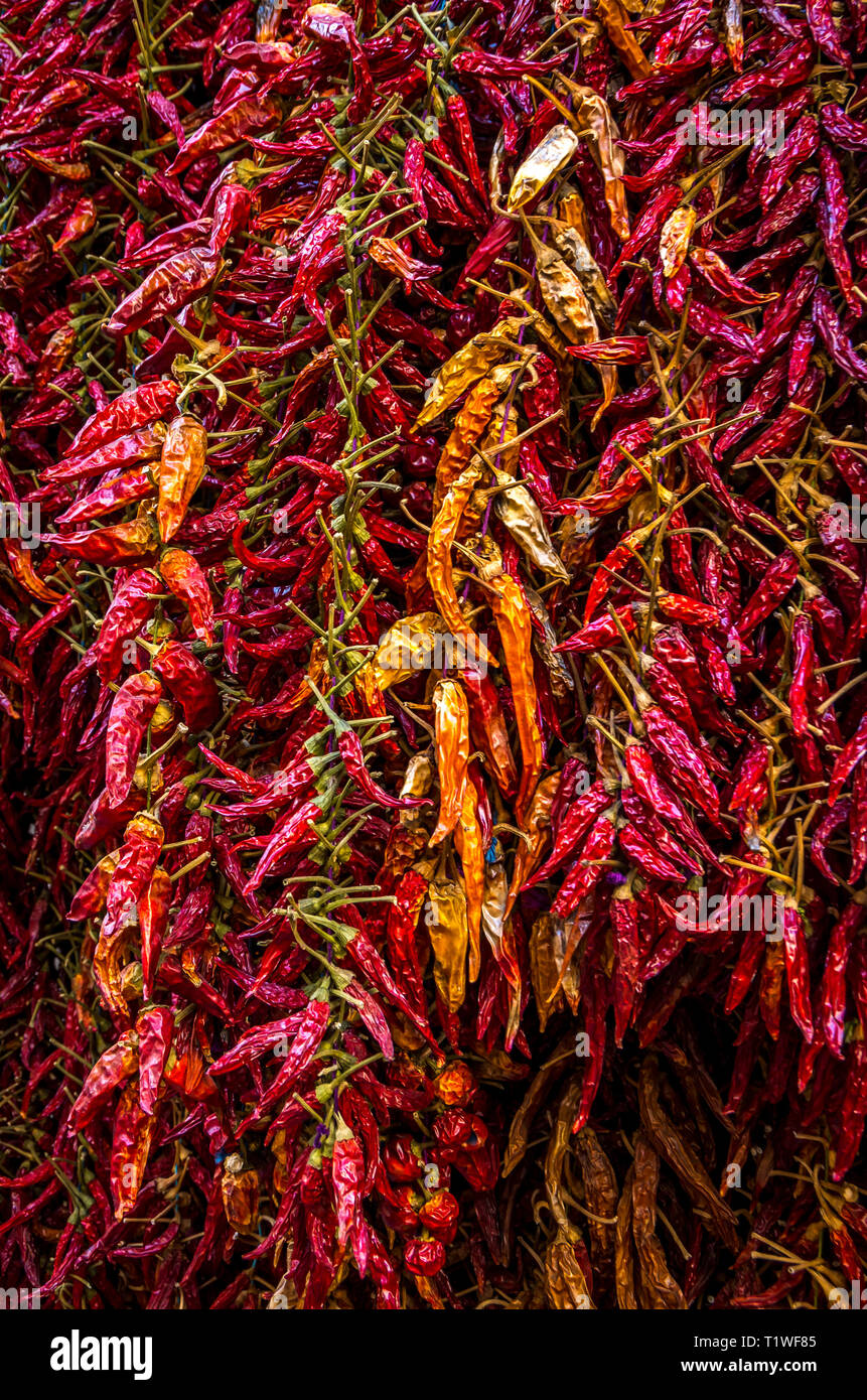 Colorful dried chilli peppers at the Italian bazaar Stock Photo - Alamy