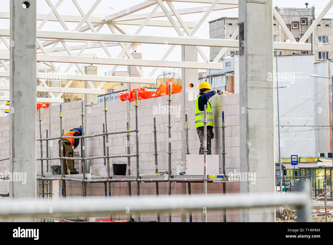 new building construction site, wall and roof constructions Stock Photo ...
