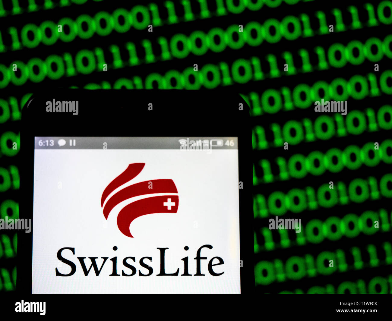 In this photo illustration a Swiss Life Group logo seen displayed on a ...