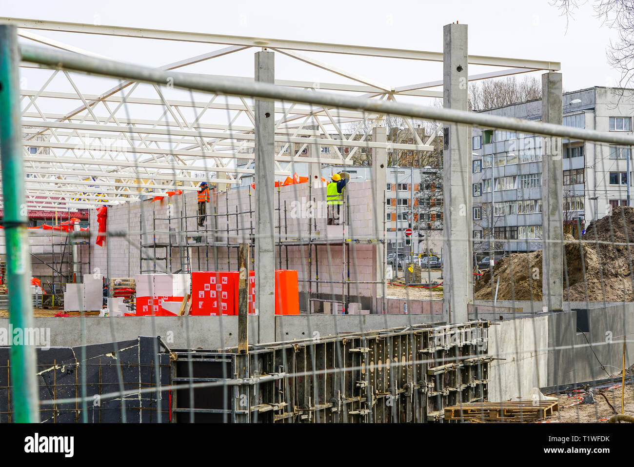 new building construction site, wall and roof constructions Stock Photo ...