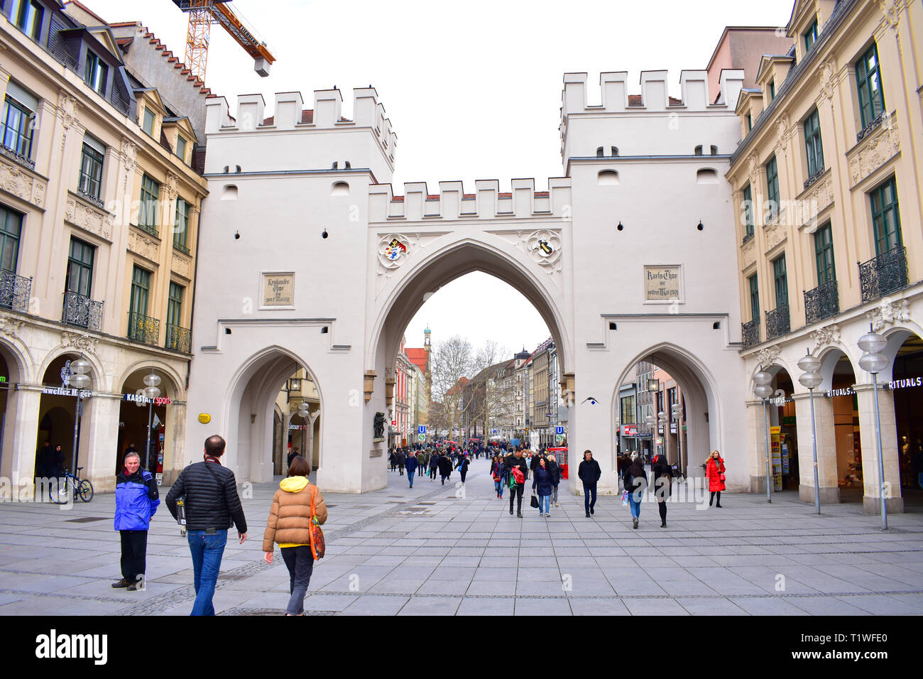 The great Archway called "Karlstor" in the downtown of munich Stock ...