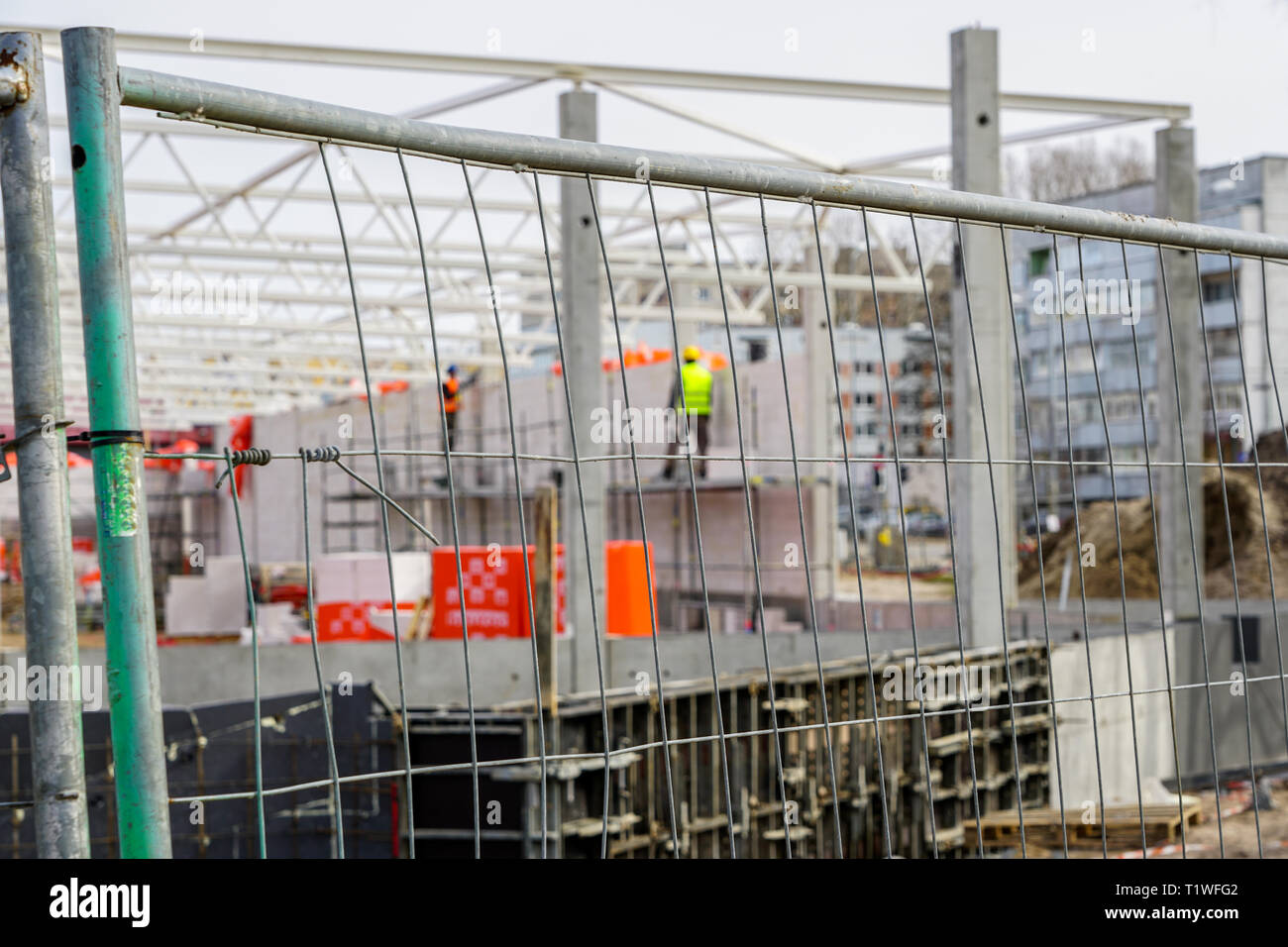 new building construction site, wall and roof constructions Stock Photo ...