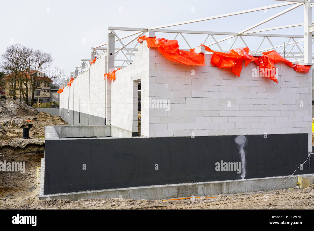 new building construction site, wall and roof constructions Stock Photo ...