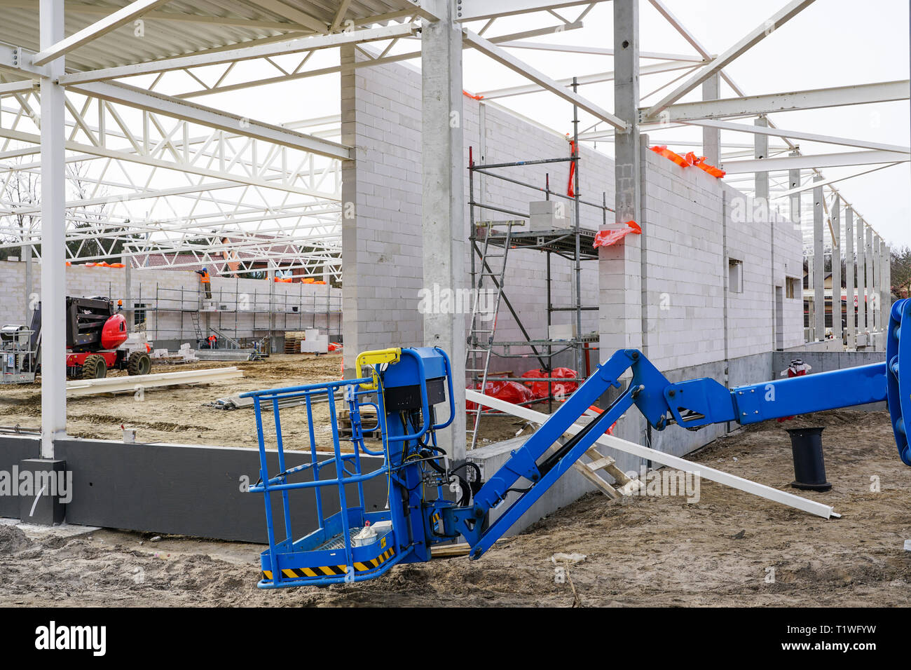new building construction site, wall and roof constructions Stock Photo ...