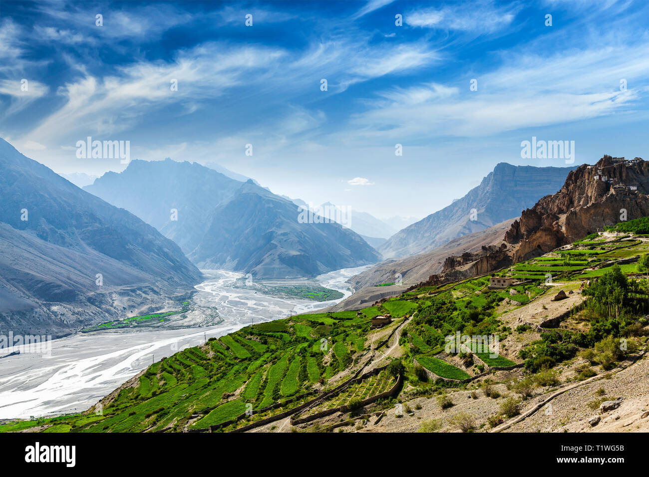 View of Spiti valley and Spiti river in Himalayas. Spiti valley ...
