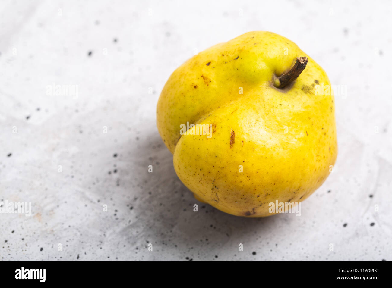 Trendy ugly organic fruit quince on the table. Horizontal orientation ...