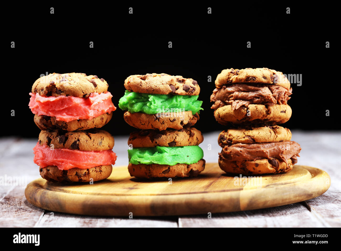 ice cream sandwiches. Chocolate Chip Cookie Ice Cream Sandwich on table ...