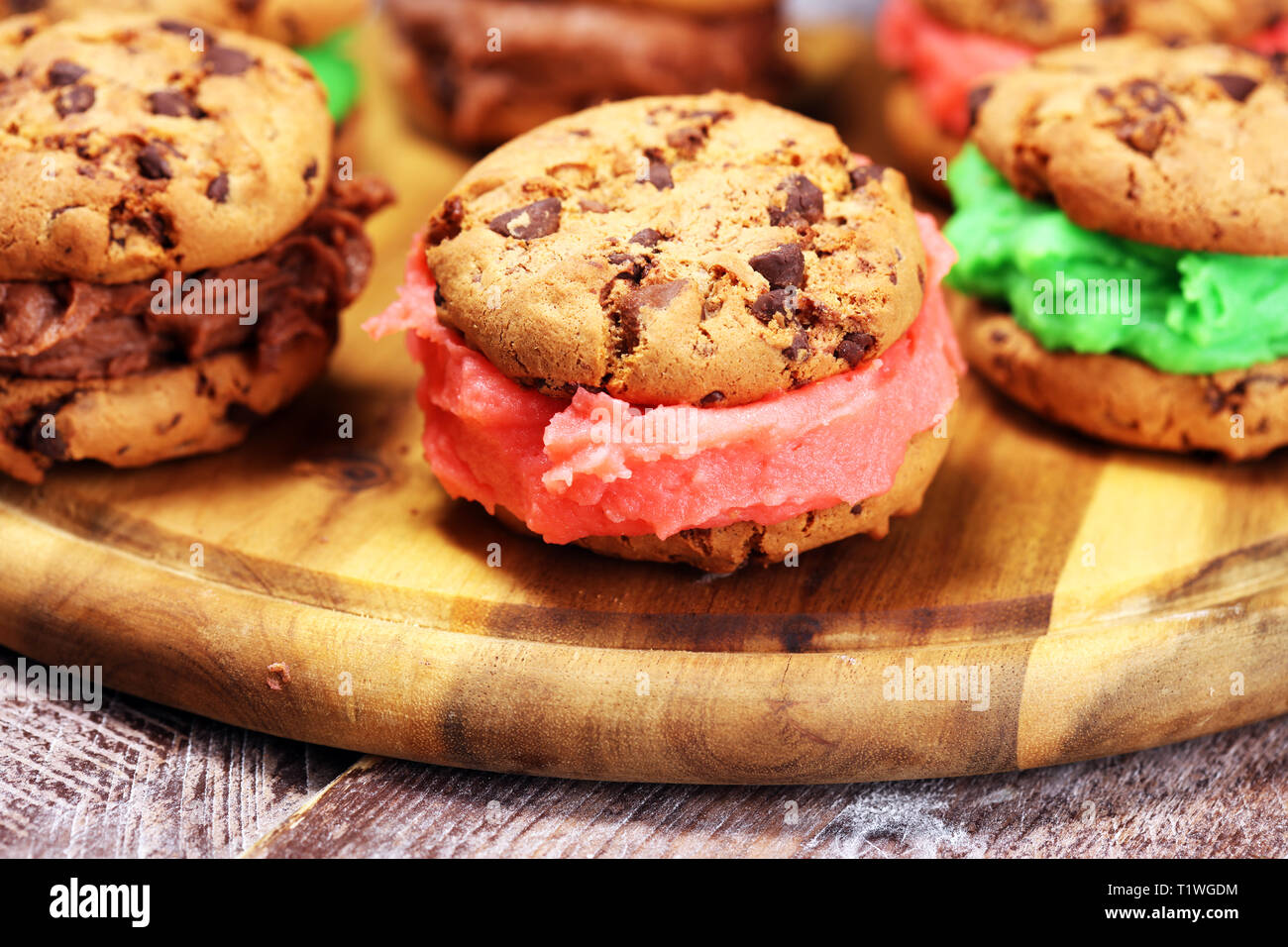 ice cream sandwiches. Chocolate Chip Cookie Ice Cream Sandwich on table ...