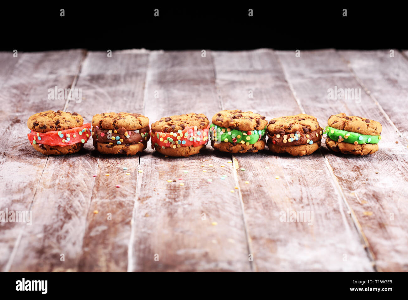 ice cream sandwiches. Chocolate Chip Cookie Ice Cream Sandwich on table ...