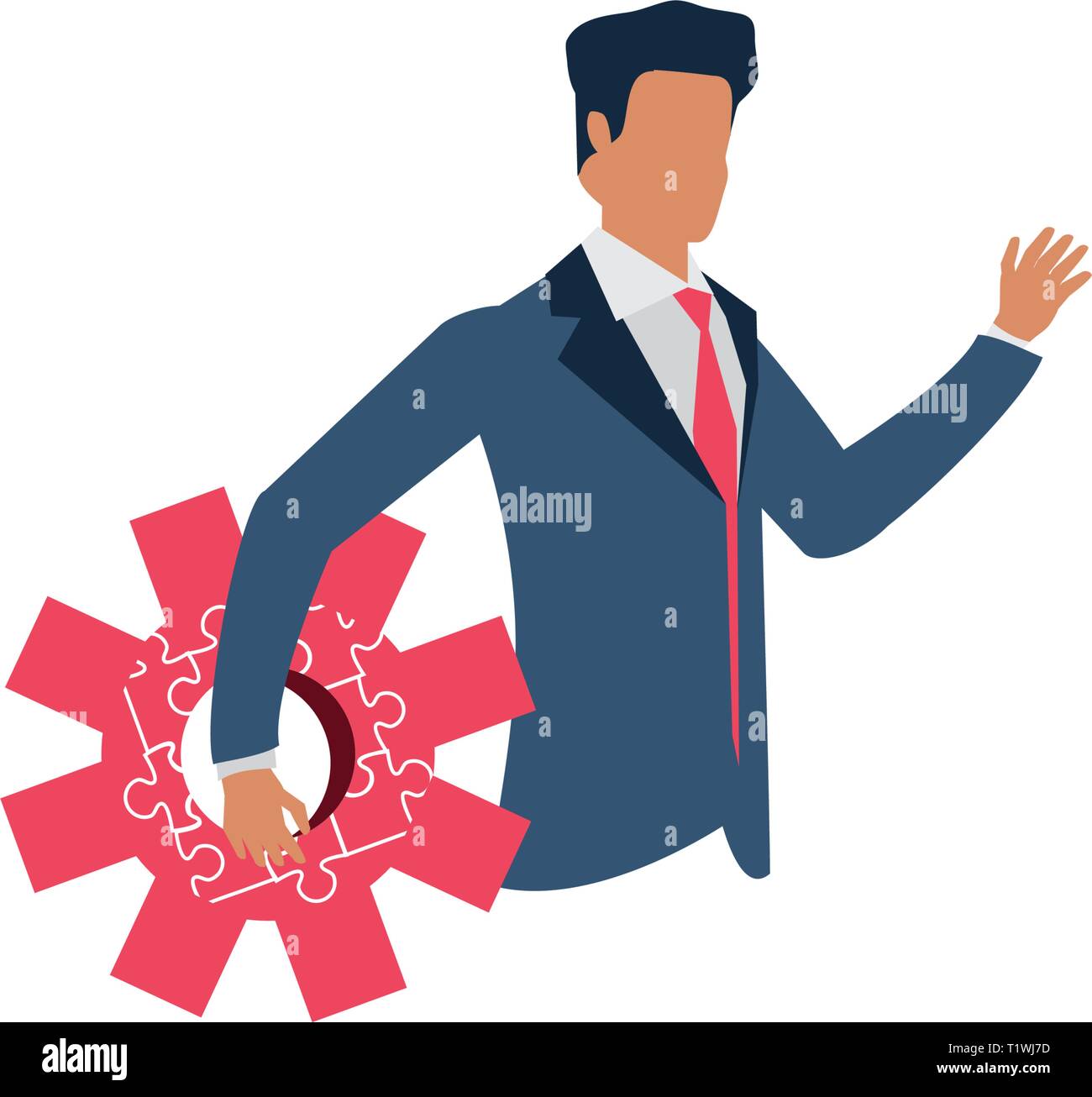 businessman with puzzle pieces in shape pinion vector illustration ...