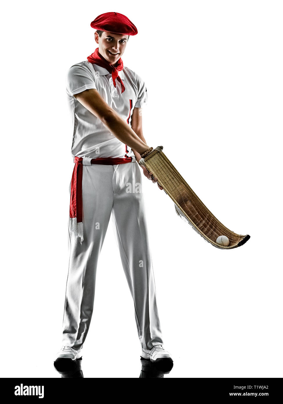 one caucasian Jai alai Basque pelota Cesta Punta player man isolated on ...