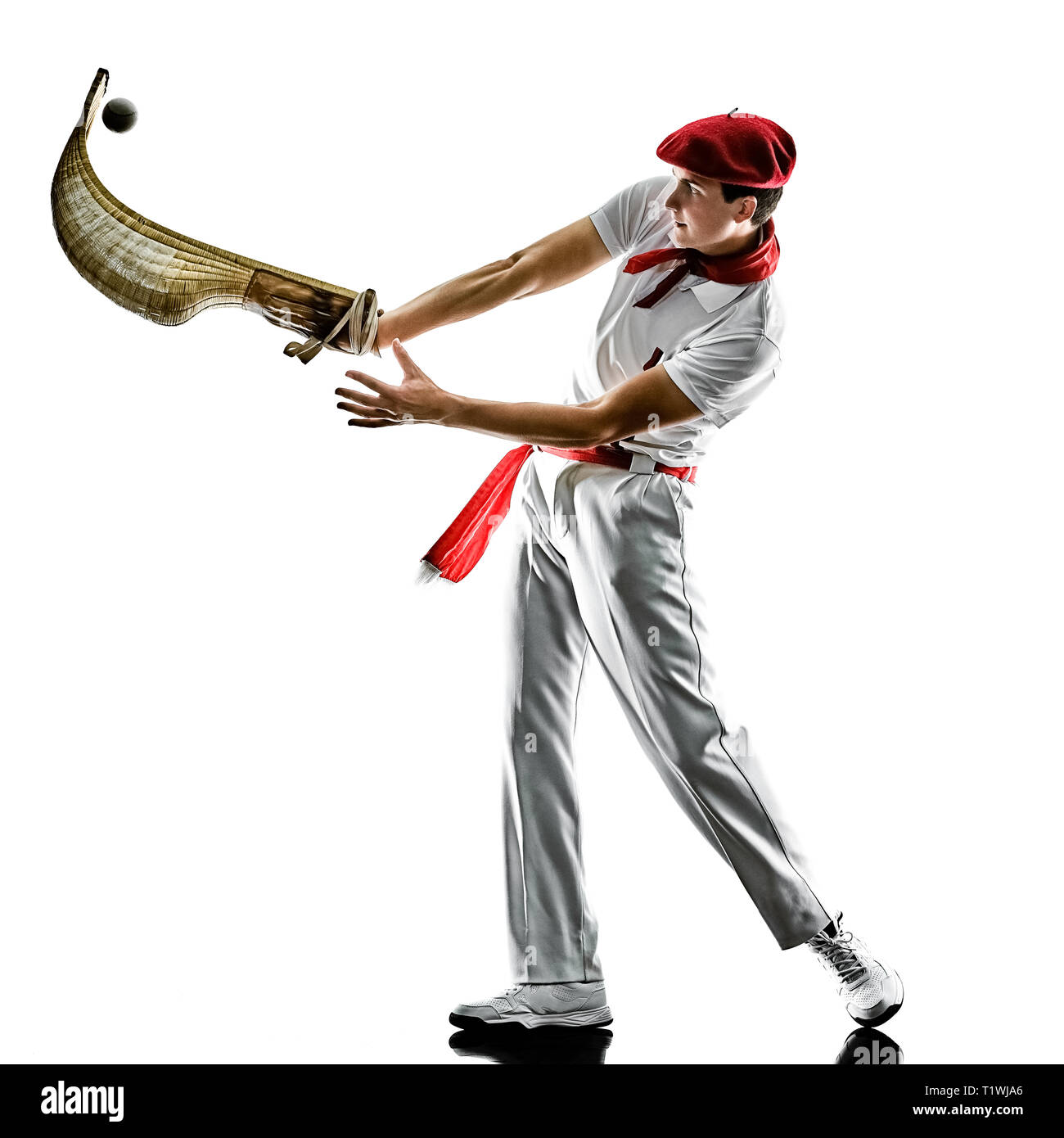 one caucasian Jai alai Basque pelota Cesta Punta player man isolated on ...