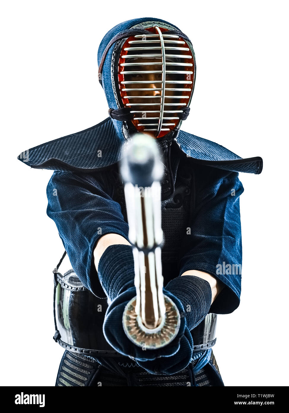 one man Kendo martial arts fighters combat fighting in silhouette ...