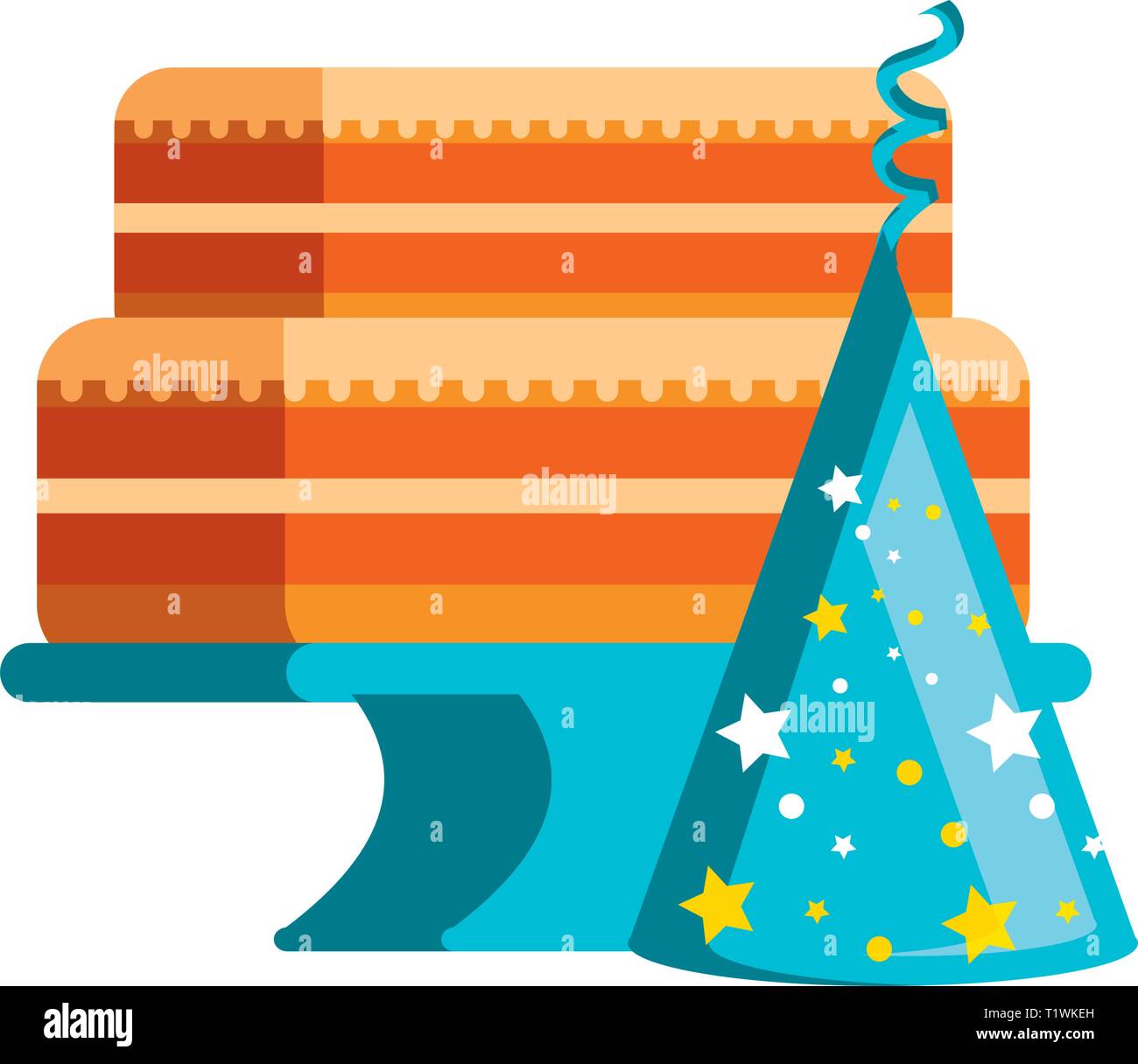 sweet cake of birthday with hat party vector illustration design Stock ...