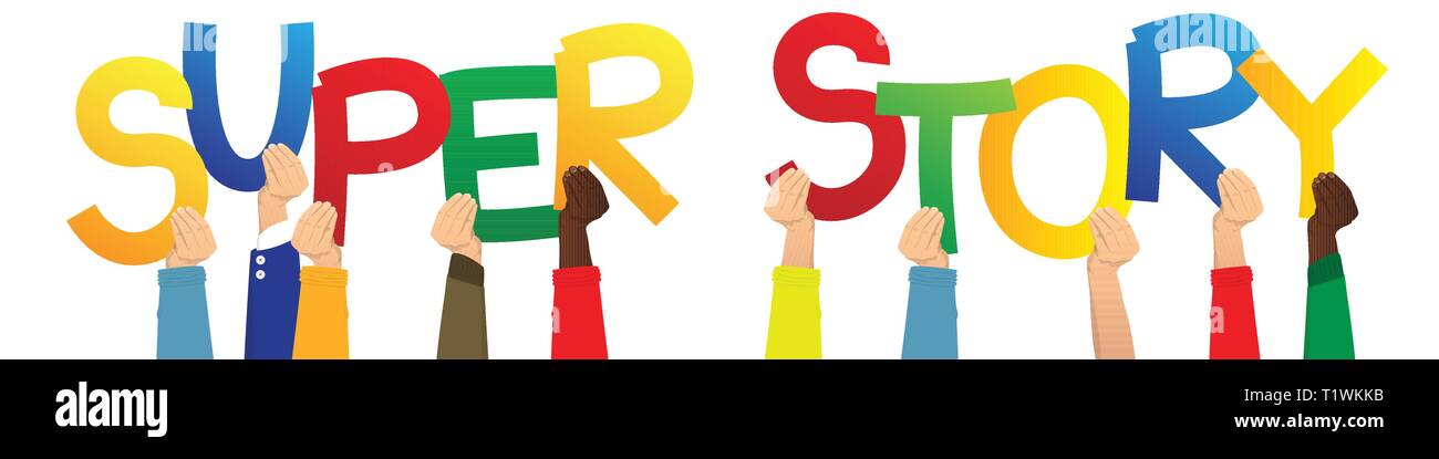 Diverse hands holding letters of the alphabet created the words Super ...