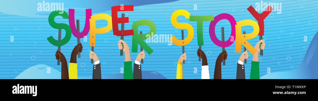 Diverse hands holding letters of the alphabet created the words Super ...